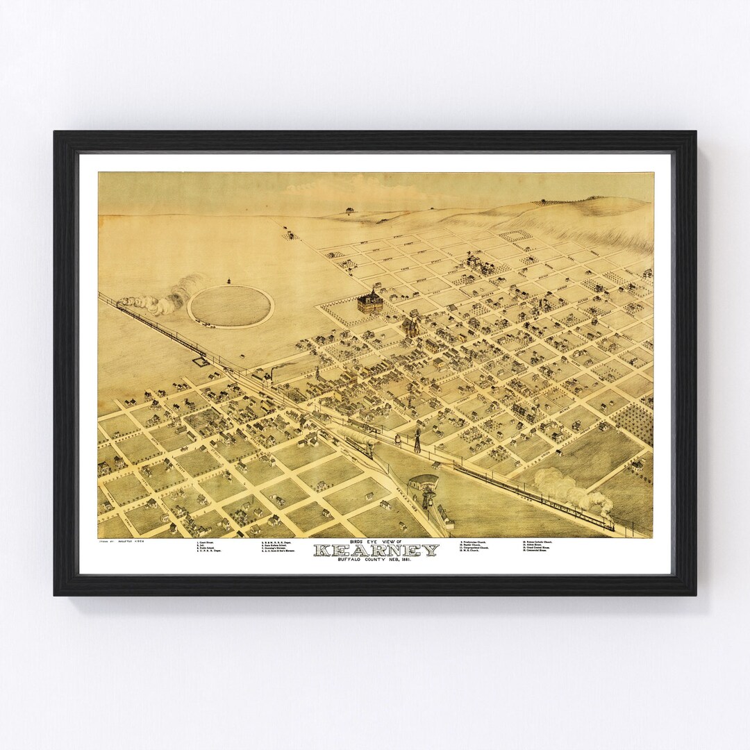Kearney Map 1881, Vintage Kearney Map, Old Kearney Nebraska Art, Wall ...