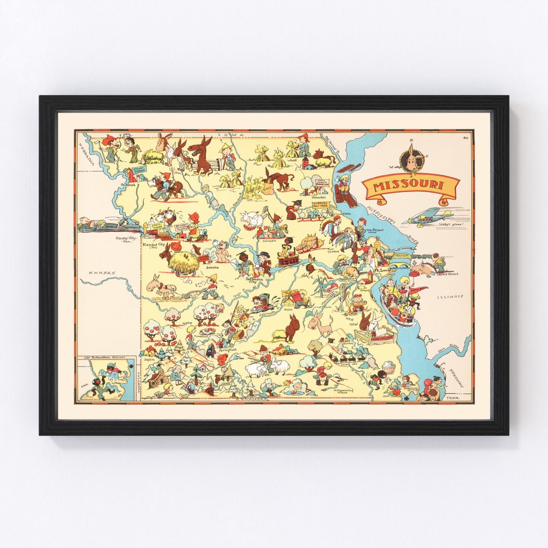 Missouri Map 1935, Vintage Missouri Map, Old Missouri Art, Wall Art ...