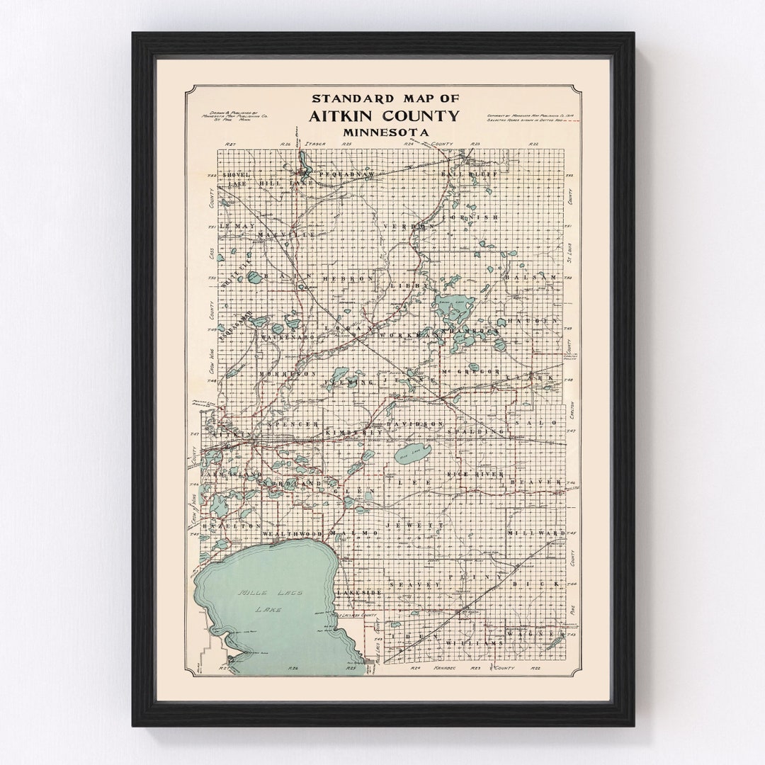 Aitkin County Map 1914, Vintage Aitkin County Map, Old Aitkin County ...
