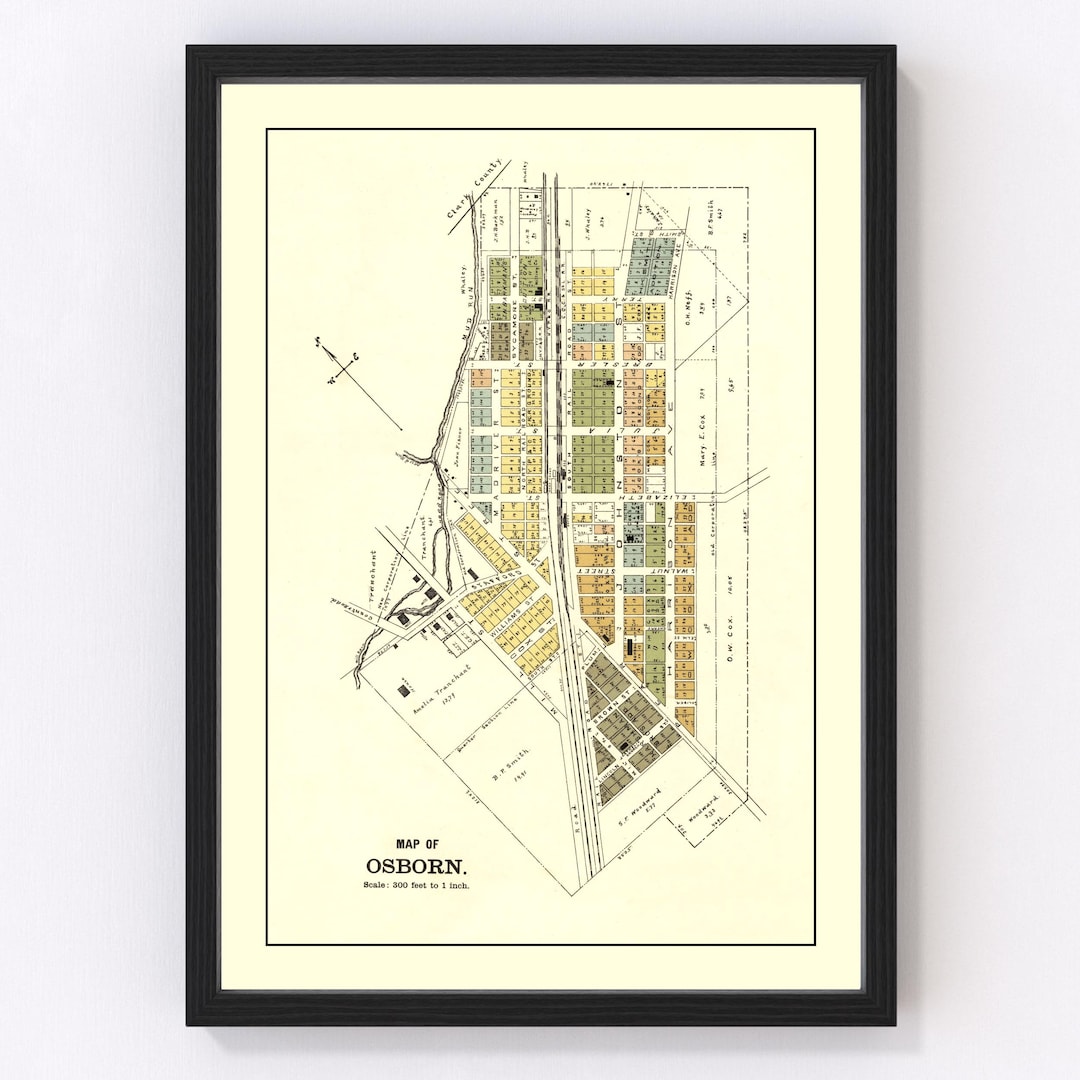 Osborn Map 1896, Vintage Osborn Map, Old Osborn Ohio Art, Wall Art Gift ...