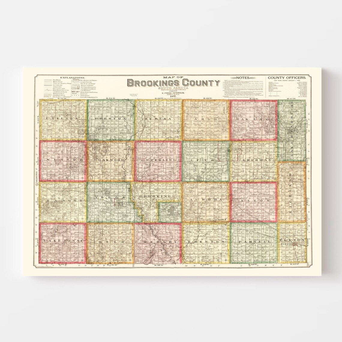 Brookings County South Dakota Map 1897 - Old Map of Brookings County ...