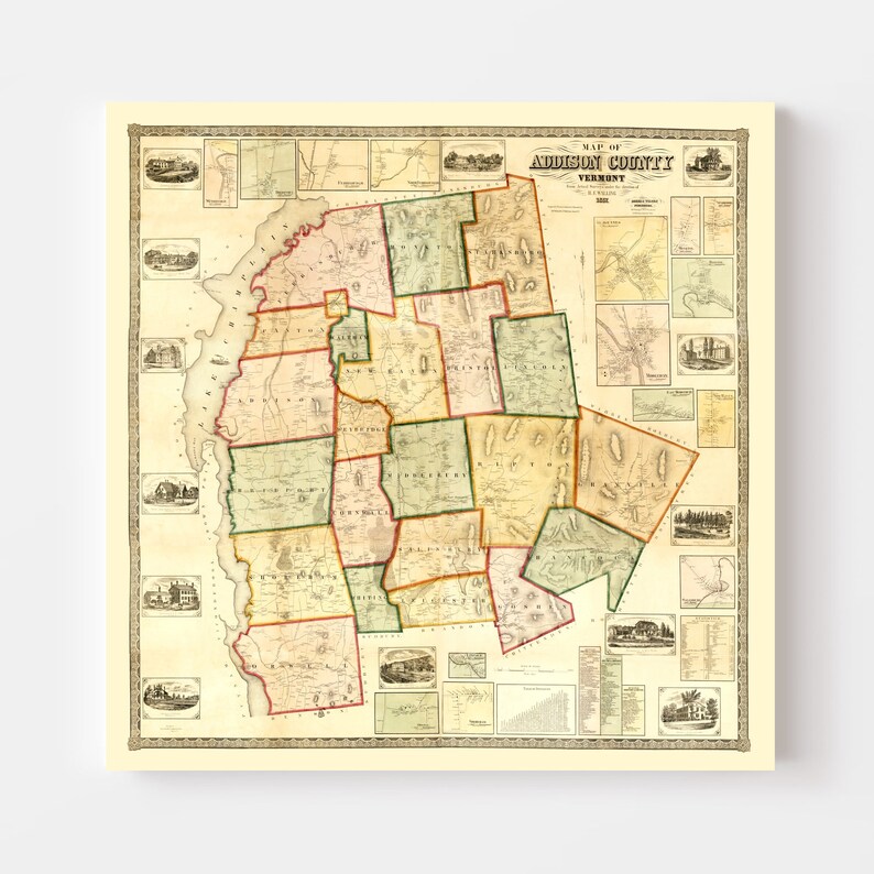 Addison County Vermont Map 1857 Old Map of Addison County - Etsy
