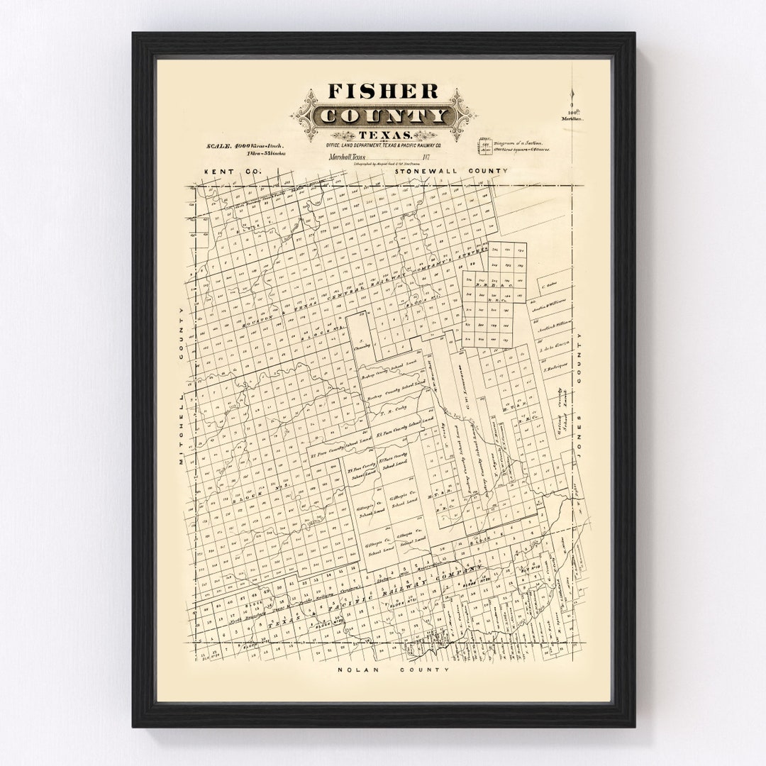 Fisher County Texas Map 1870 Old Map of Fisher County Texas Art Vintage ...