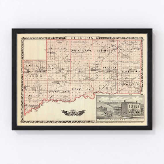 Clinton County IL Map 1876 Old Map of Carlyle Illinois Art - Etsy