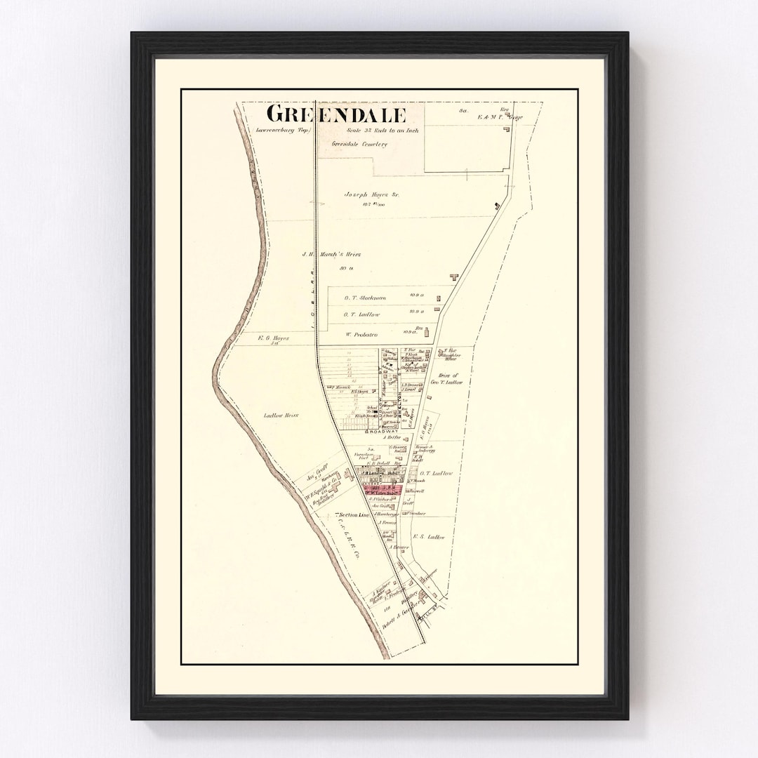 Greendale Map 1875, Vintage Greendale Map, Old Greendale Indiana Art ...