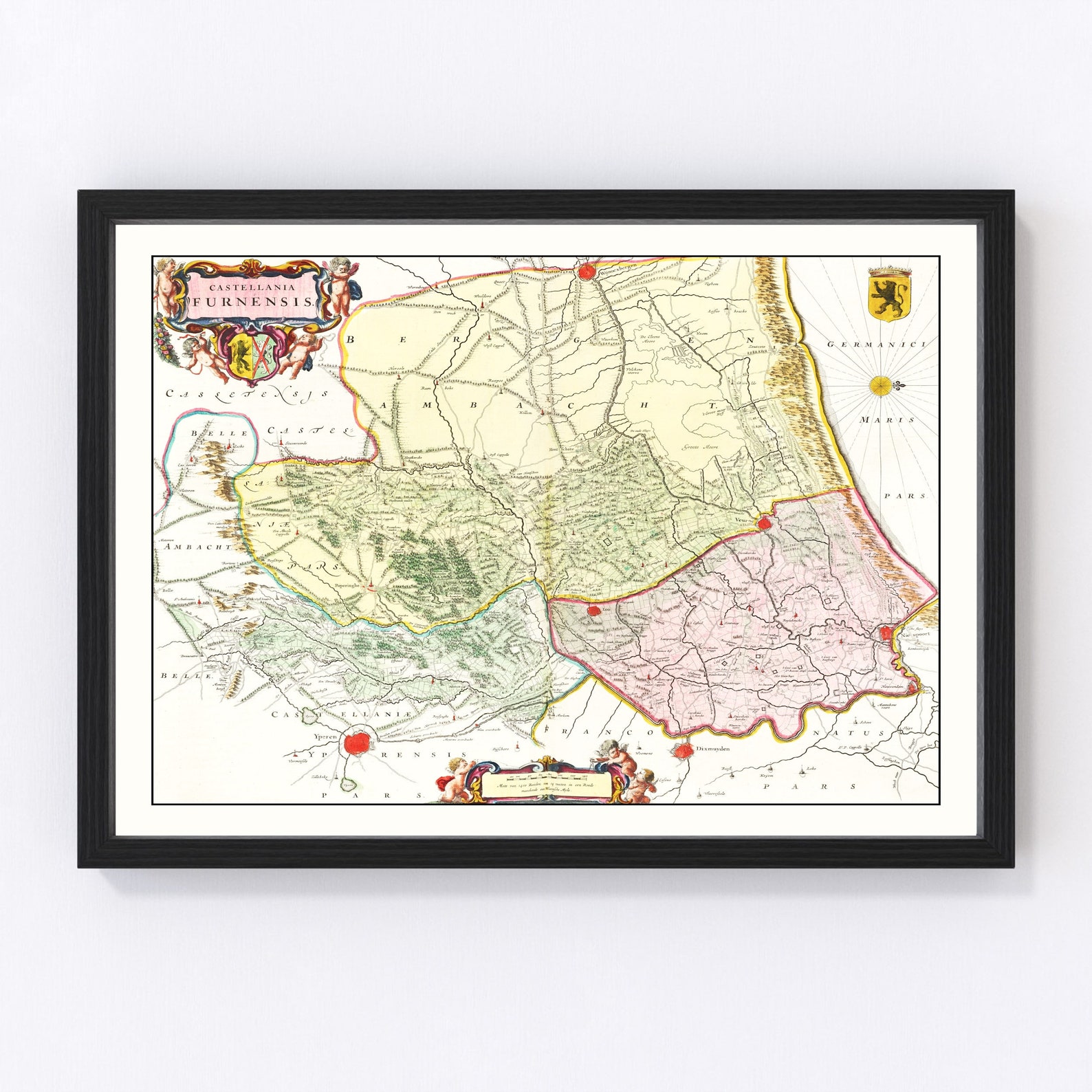 Veurne Map 1665, Vintage Veurne Map, Old Veurne Art, Wall Art Gift for ...