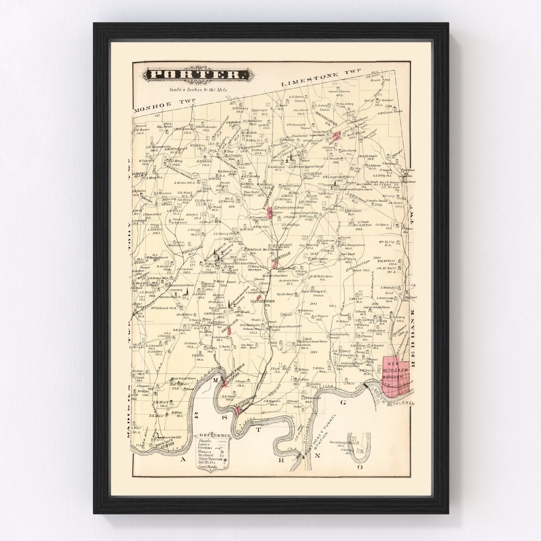Porter Map 1877 Old Map of Porter Pennsylvania Art Vintage Print Framed ...