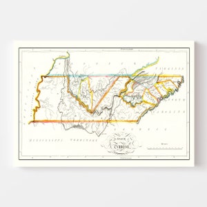 Tennessee Map 1814 Old Map of Tennessee Art Vintage Print Framed Wall ...