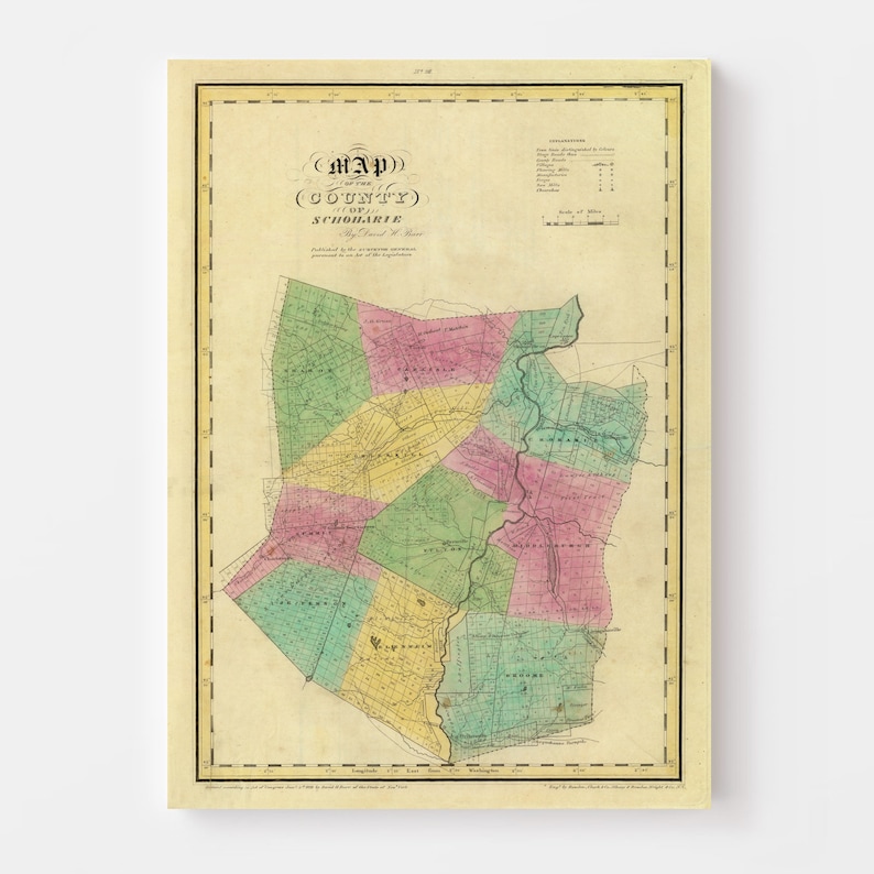 Schoharie County Map 1829, Vintage Schoharie County Map, Old Schoharie ...