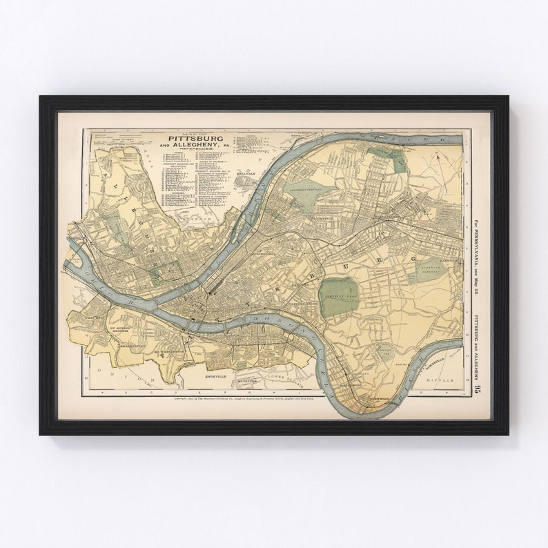 Pittsburgh Map 1891 Old Map of Pittsburgh Pennsylvania Art - Etsy