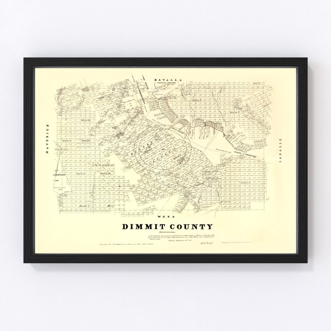 Dimmit County Map 1879, Vintage Dimmit County Map, Old Dimmit County ...