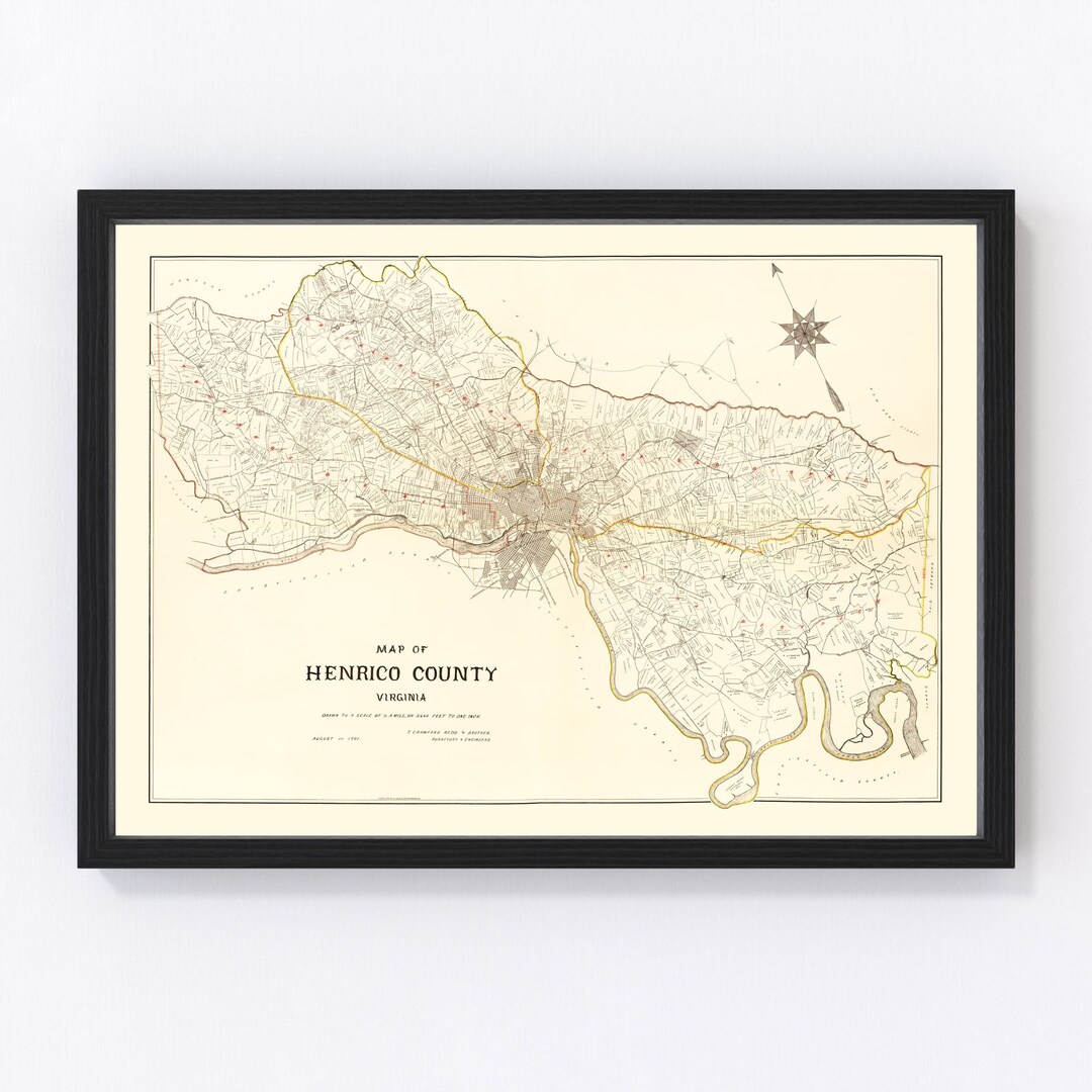 Henrico County Map 1901, Vintage Henrico County Map, Old Henrico County ...