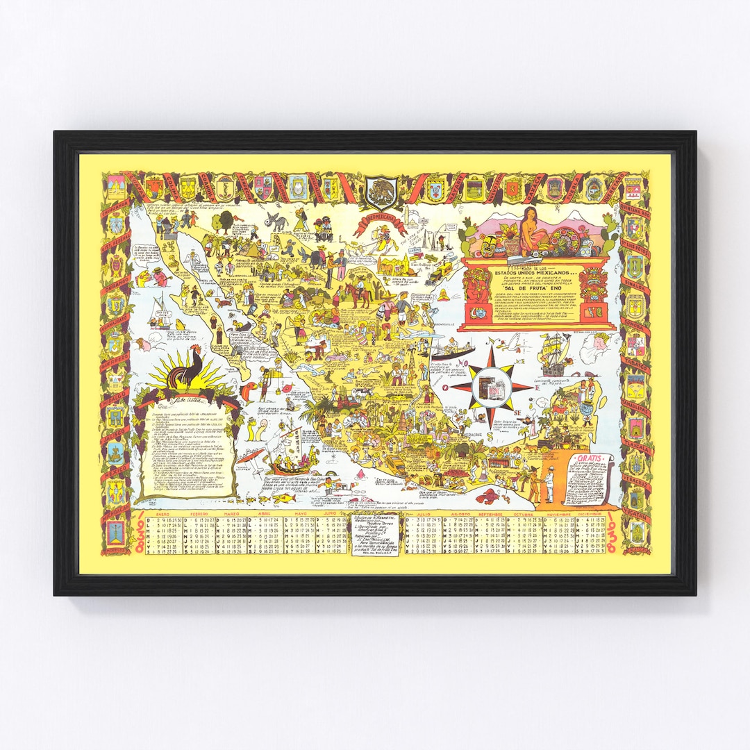 Mexico Map 1938, Vintage Mexico Map, Old Mexico Art, Wall Art Gift for ...