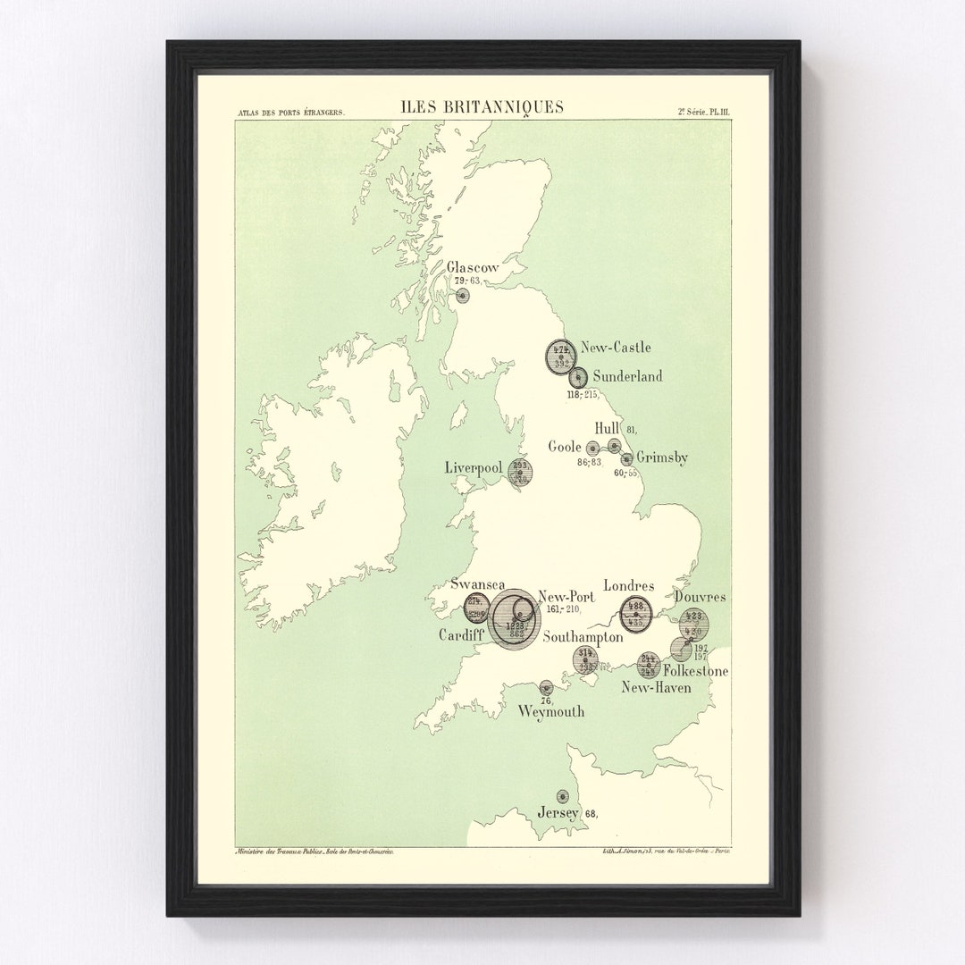 British Isles Map 1886, Vintage British Isles Map, Old British Isles ...