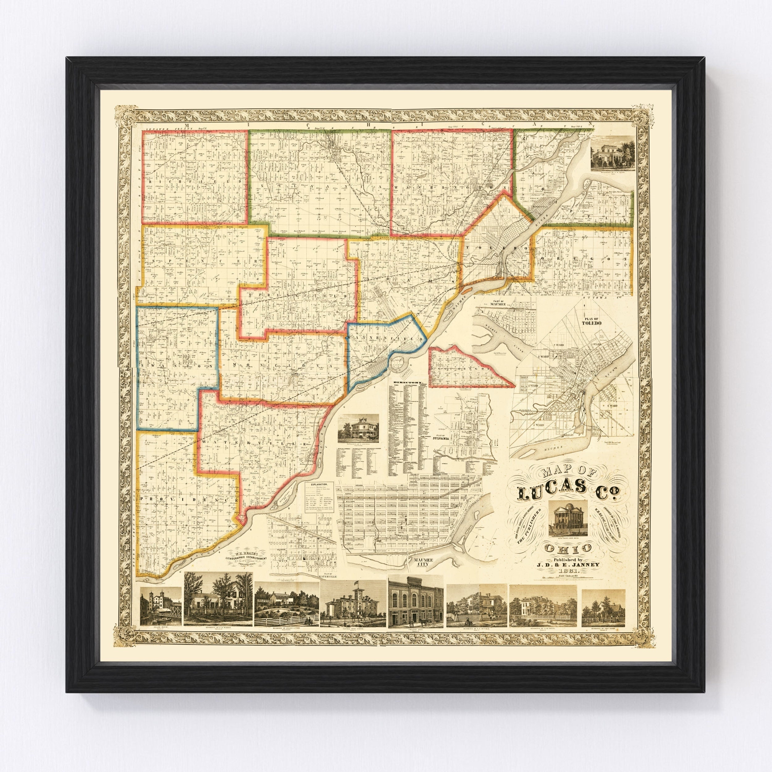 Lucas County Map 1861, Vintage Lucas County Map, Old Lucas County Ohio ...