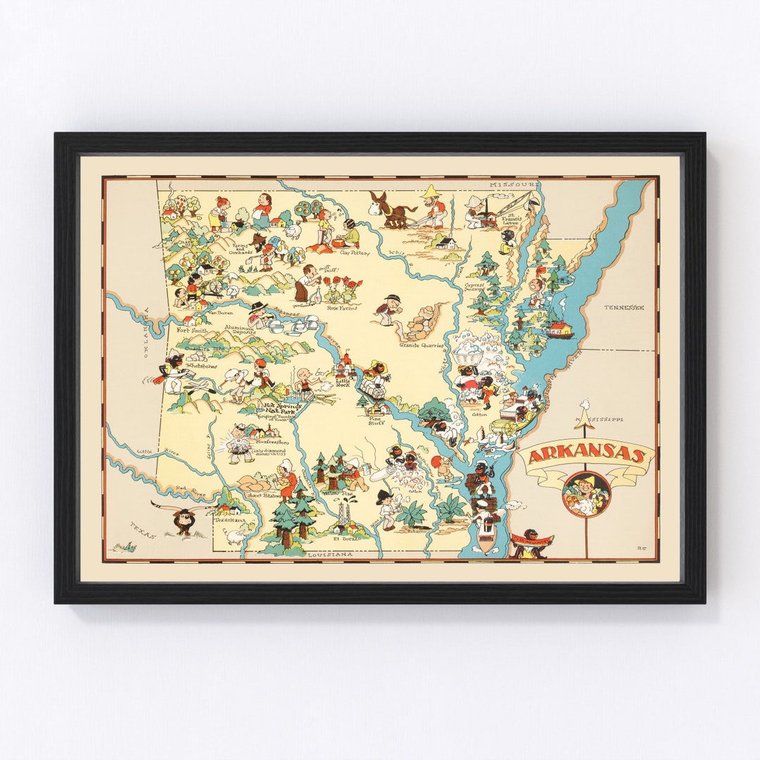 Arkansas Map 1935, Vintage Arkansas Map, Old Arkansas Art, Wall Art ...