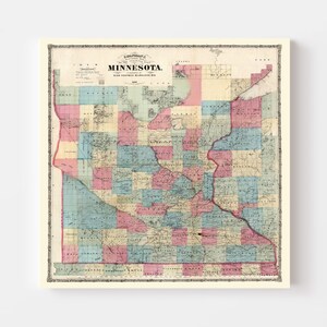 Minnesota Map 1868, Vintage Minnesota Map, Old Minnesota Art, Wall Art ...