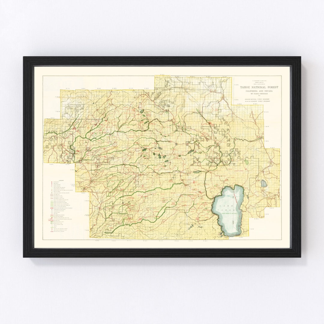 Tahoe National Forest Map 1916 Old Map of Tahoe National Forest Art ...