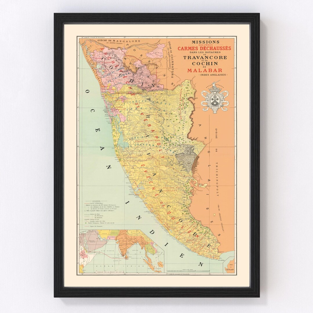 Malabar, India Map 1892, Vintage Malabar, India Map, Old Malabar, India ...