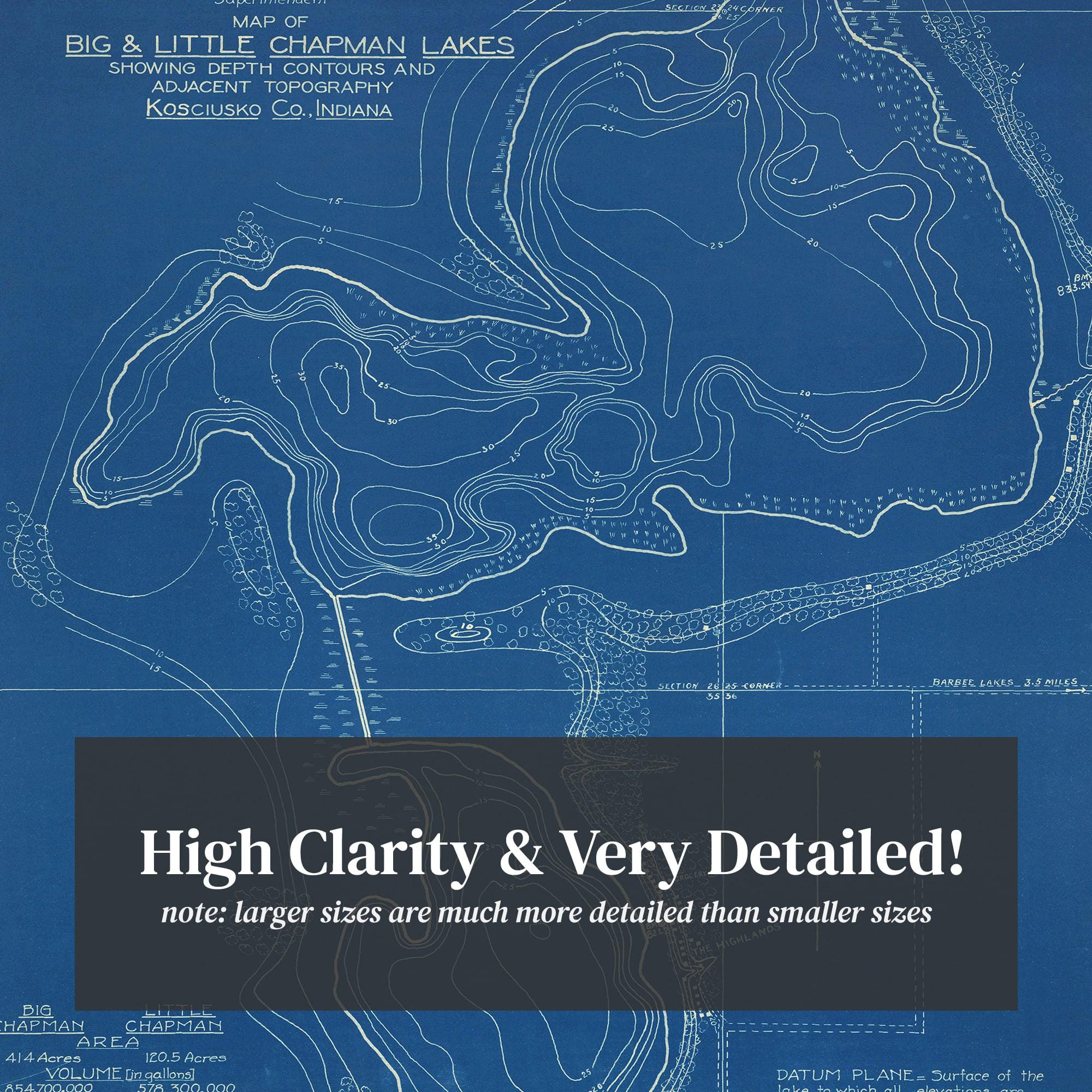 Big Chapman Lake Map 1922 - Old Map of Little Chapman Lake Art Vintage ...