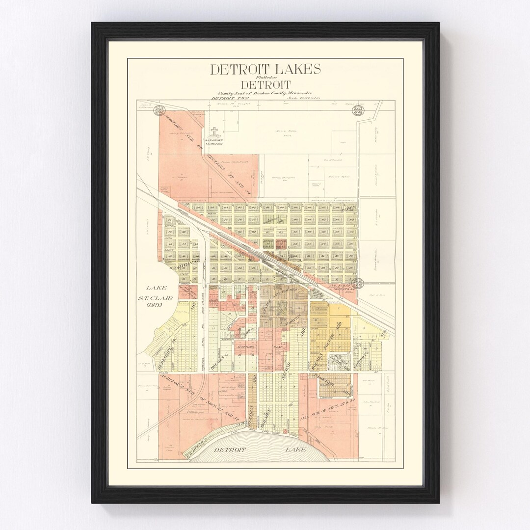 Detroit Lakes Map 1929, Vintage Detroit Lakes Map, Old Detroit Lakes ...