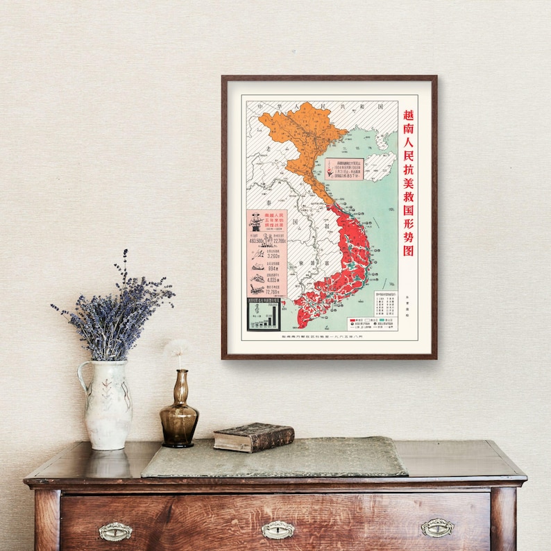 Vietnam Map 1967, Vintage Vietnam Map, Old Vietnam Art, Wall Art Gift ...