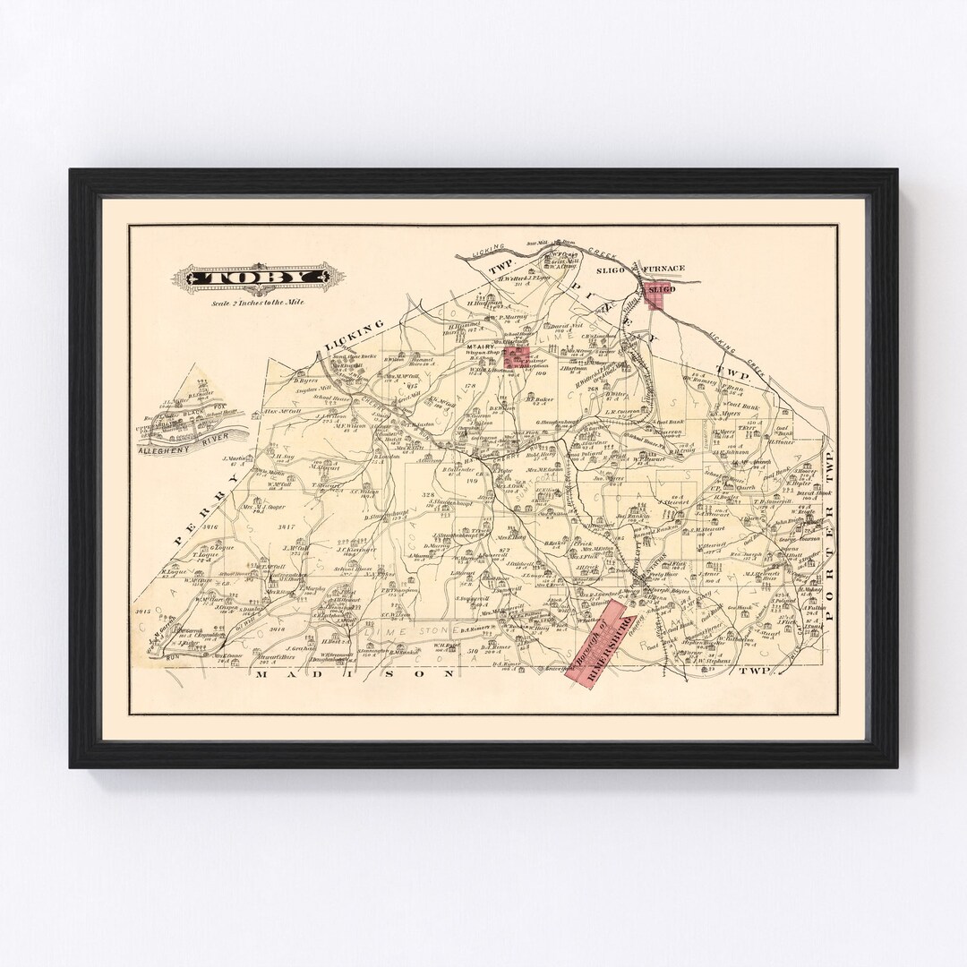 Tory Map 1877 Old Map of Tory Pennsylvania Art Vintage Print Framed ...
