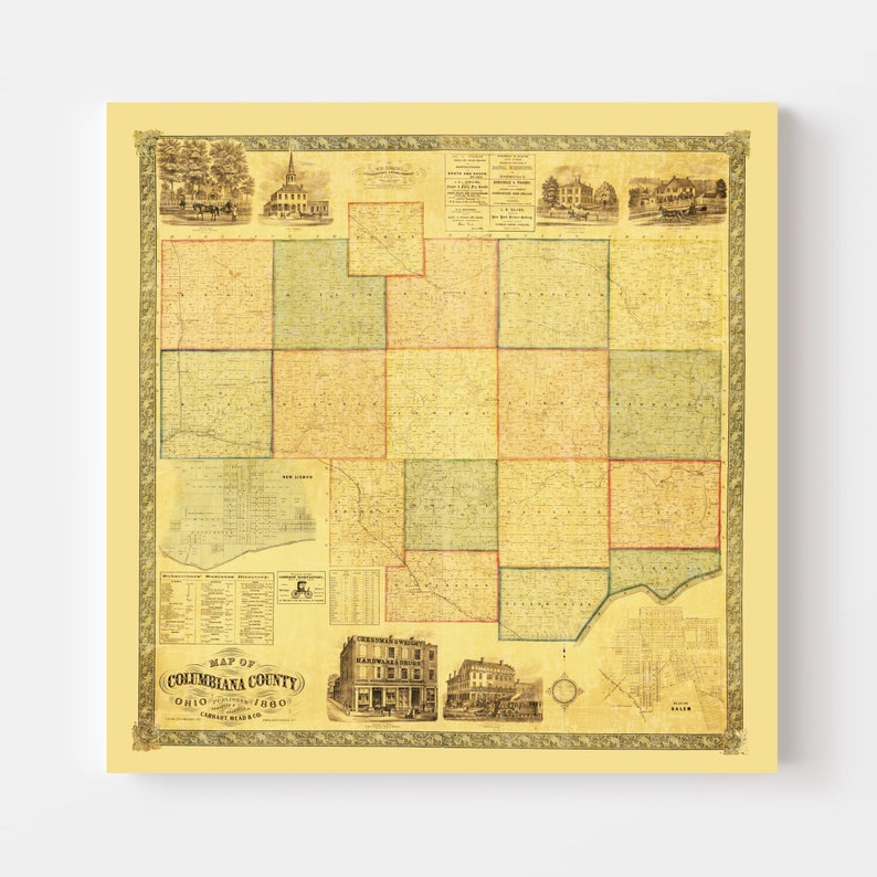 Columbiana County Ohio Map 1860 - Old Map of Columbiana County Ohio Art ...