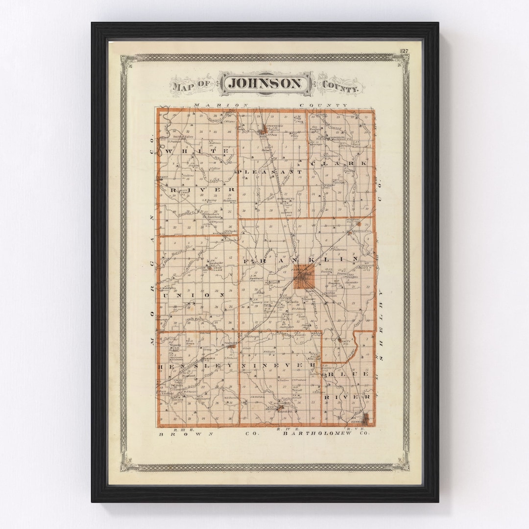 Johnson County Map 1876, Vintage Johnson County Map, Old Johnson County ...