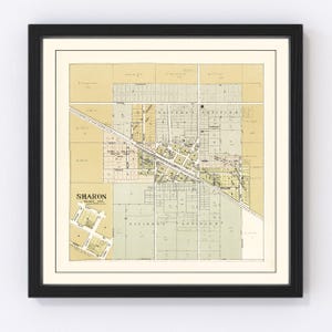 Sharon Map 1907 Old Map of Sharon Wisconsin Art Vintage Print Framed ...