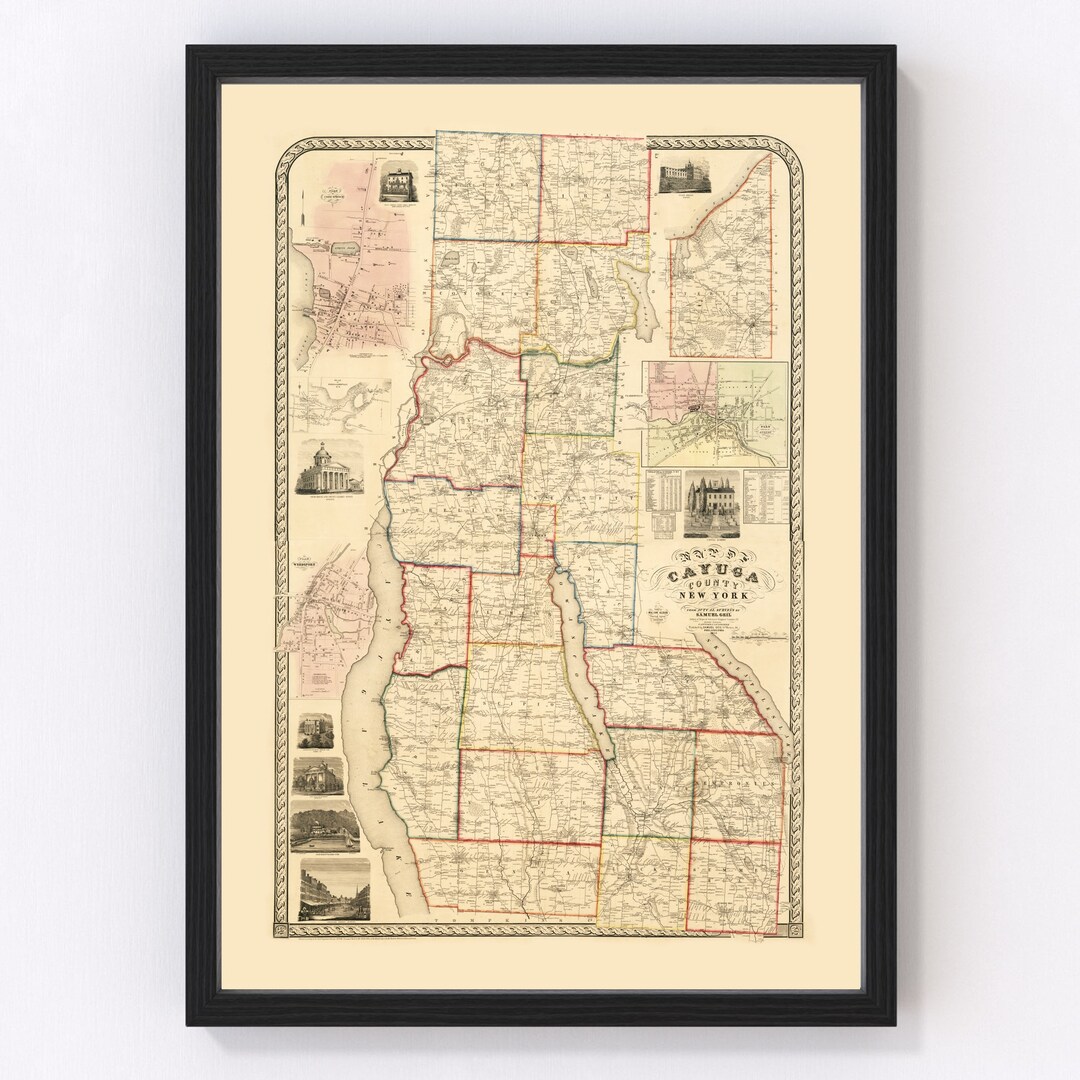 Cayuga County Map 1853, Vintage Cayuga County Map, Old Cayuga County ...