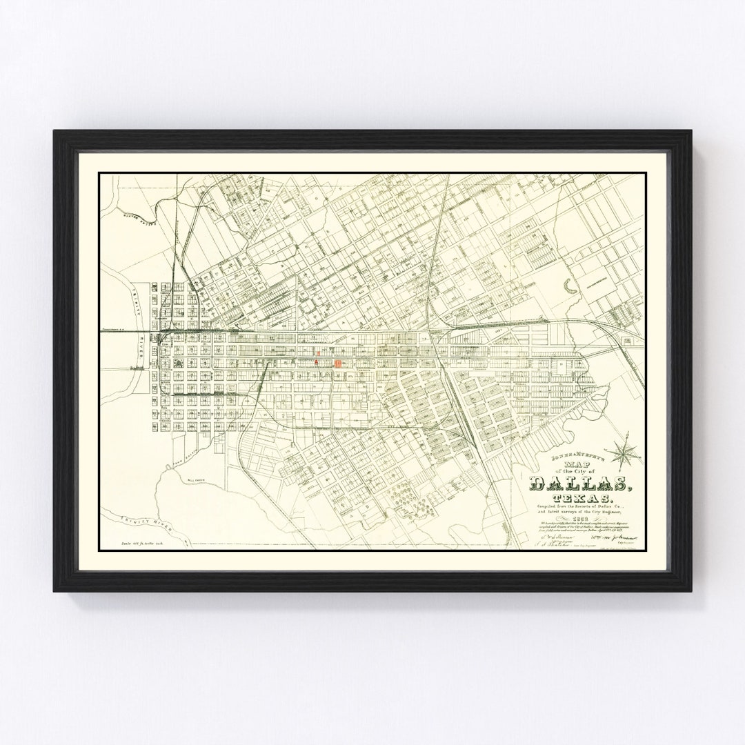 Dallas Map 1882, Vintage Dallas Map, Old Dallas Texas Art, Wall Art ...