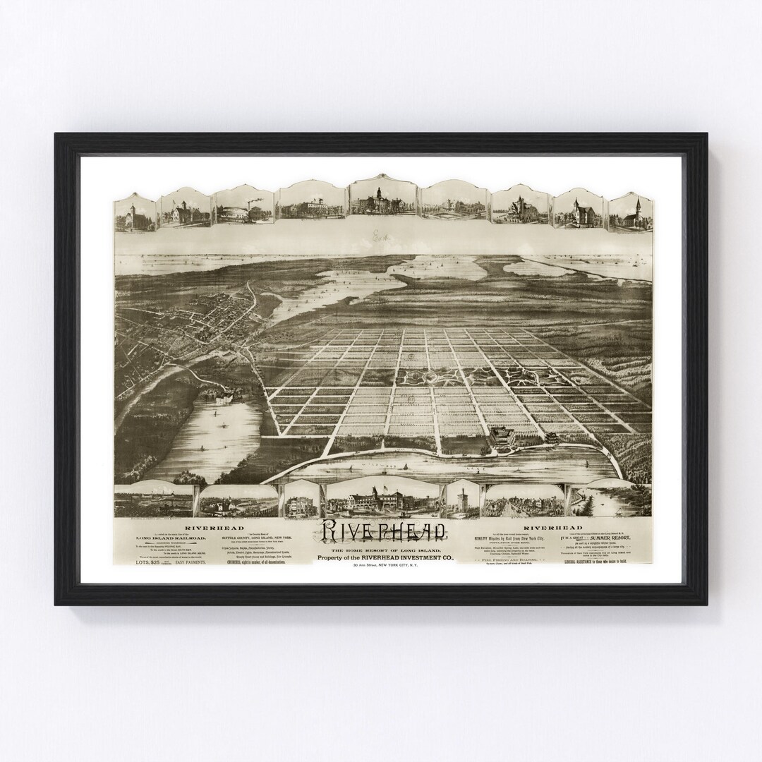 Riverhead Map 1890, Vintage Riverhead Map, Old Riverhead New York Art ...