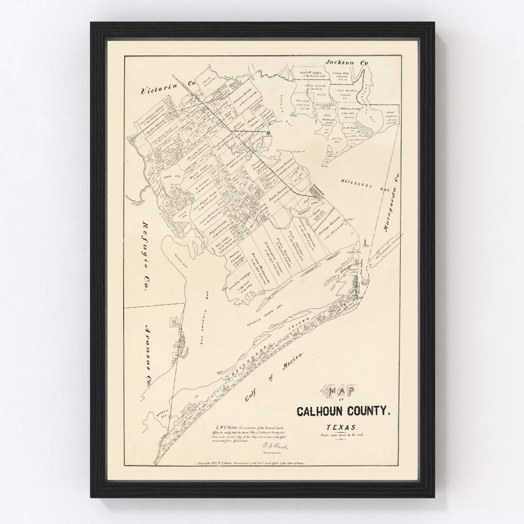 Calhoun County Texas Map 1879 Old Map of Calhoun County Texas Art ...