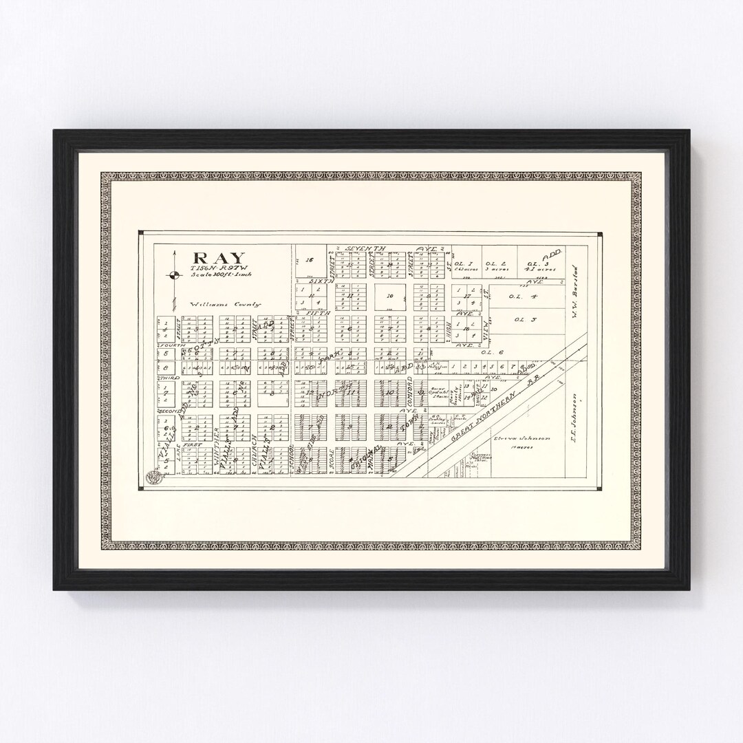 Ray Map 1937, Vintage Ray Map, Old Ray North Dakota Art, Wall Art Gift ...
