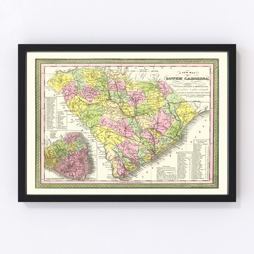 South Carolina Map 1854 Old Map of South Carolina Art Vintage Print ...