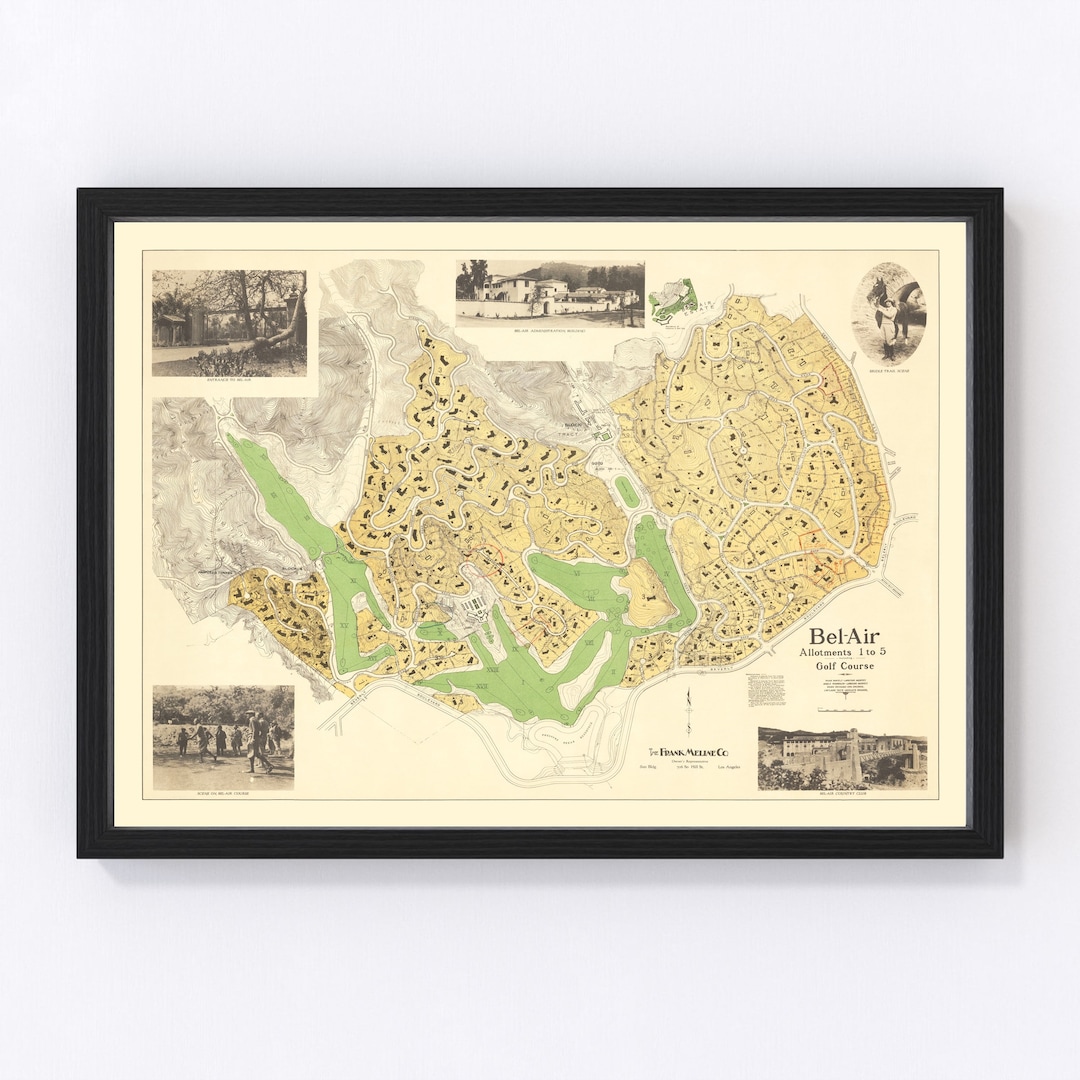 Bel-air Map 1923 Old Map of Bel-air Art Vintage Print Framed Wall Art ...