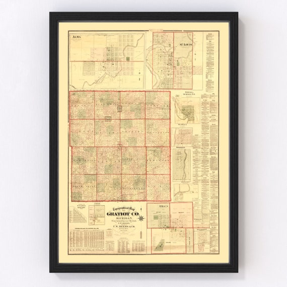 Gratiot County Michigan Map 1876 Old Map of Gratiot County - Etsy