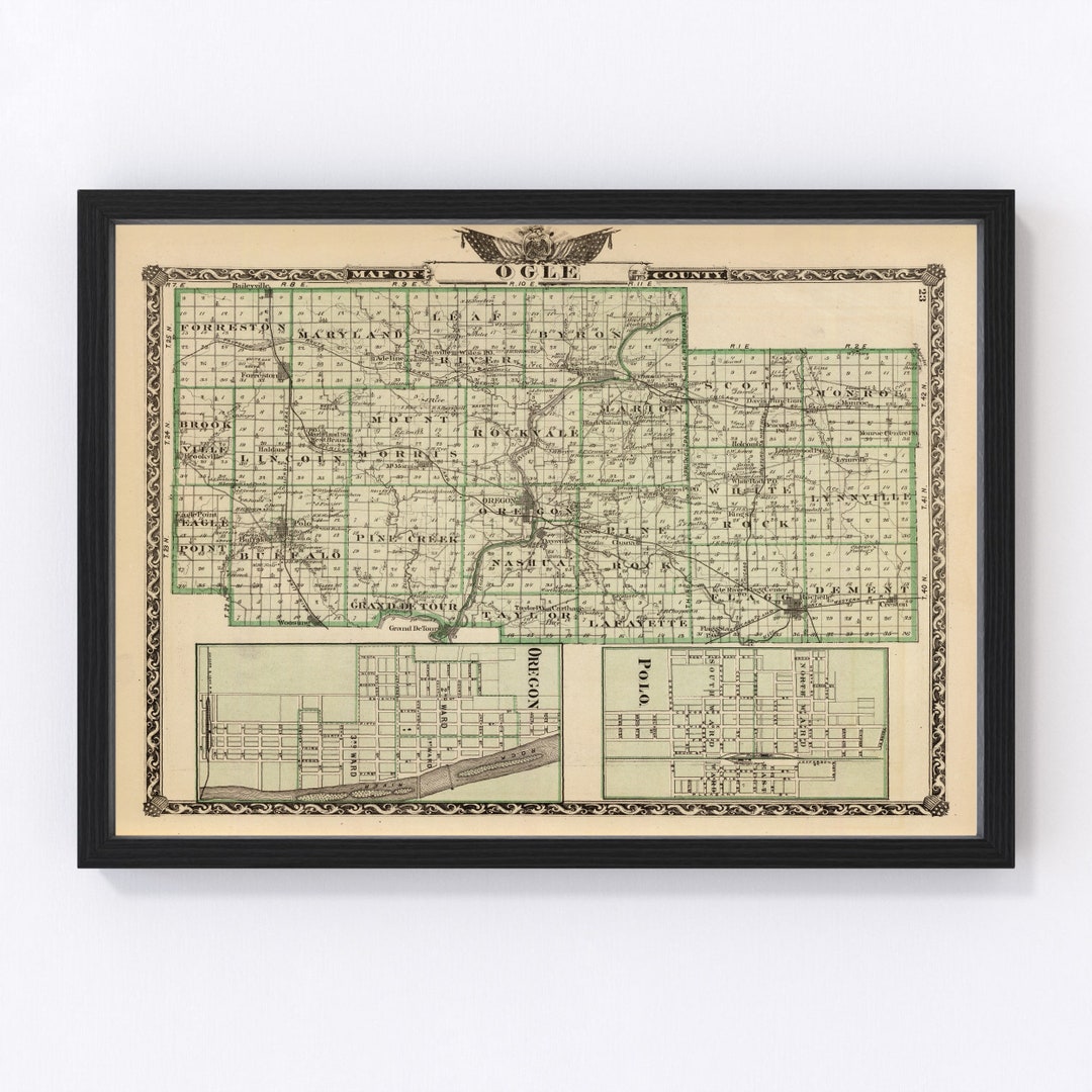 Ogle County Map 1876, Vintage Ogle County Map, Old Ogle County Illinois ...