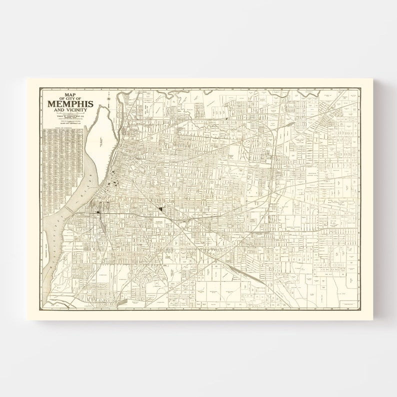 Memphis Map 1925 Old Map of Memphis Tennessee Art Vintage - Etsy