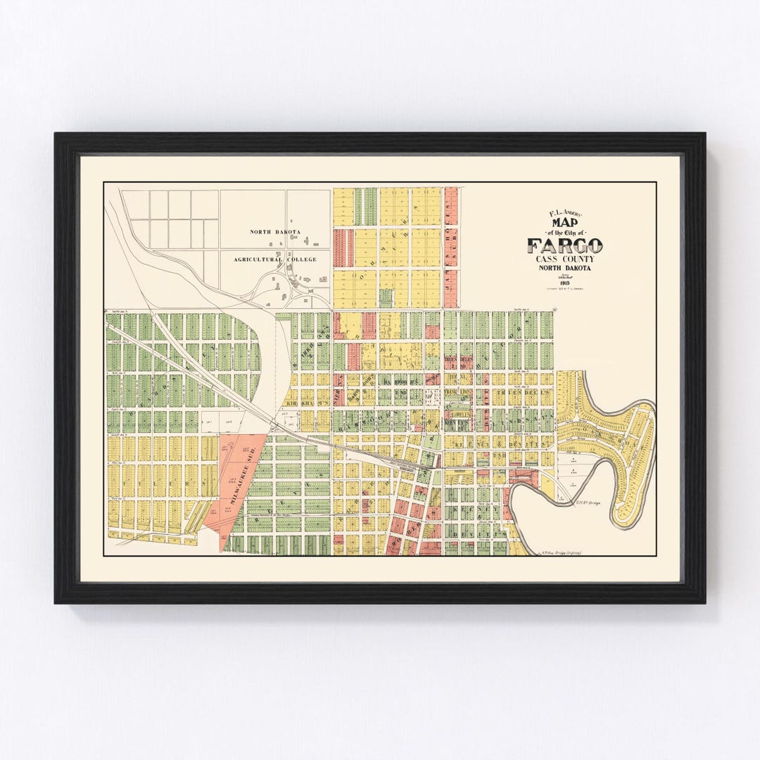 Fargo Map 1915, Vintage Fargo Map, Old Fargo North Dakota Art, Wall Art ...