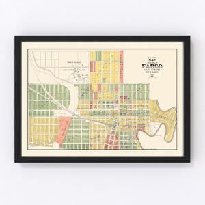 Fargo Map 1915 Old Map of Fargo North Dakota Art Vintage Print Framed ...