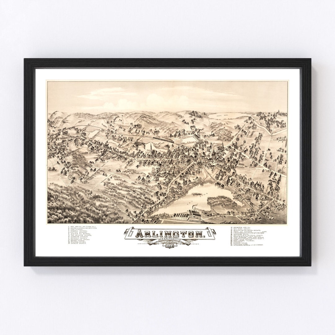 Arlington Map 1884 - Old Map of Arlington Massachusetts Art Vintage ...
