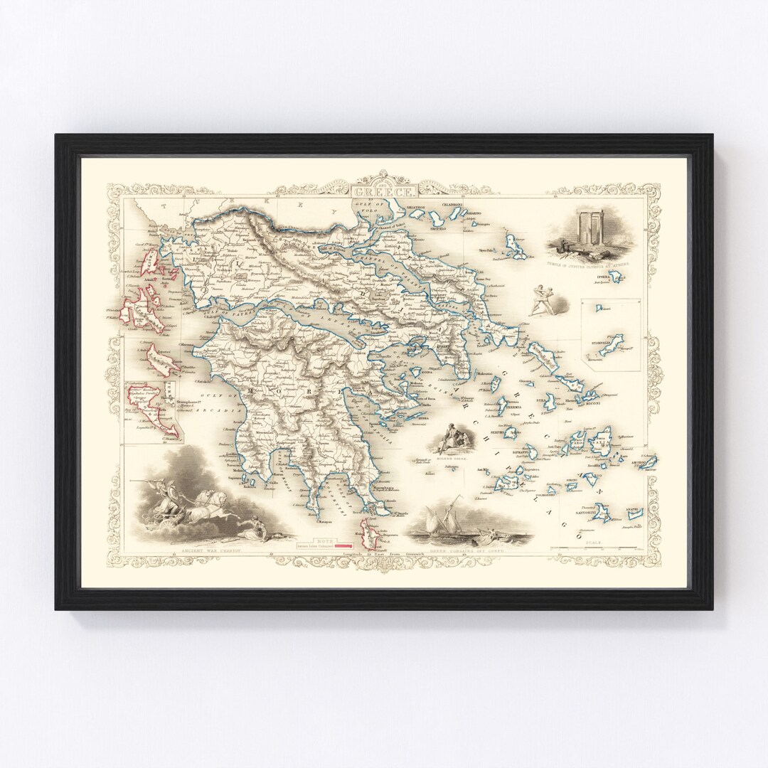 Greece Map 1851, Vintage Greece Map, Old Greece Art, Wall Art Gift for ...