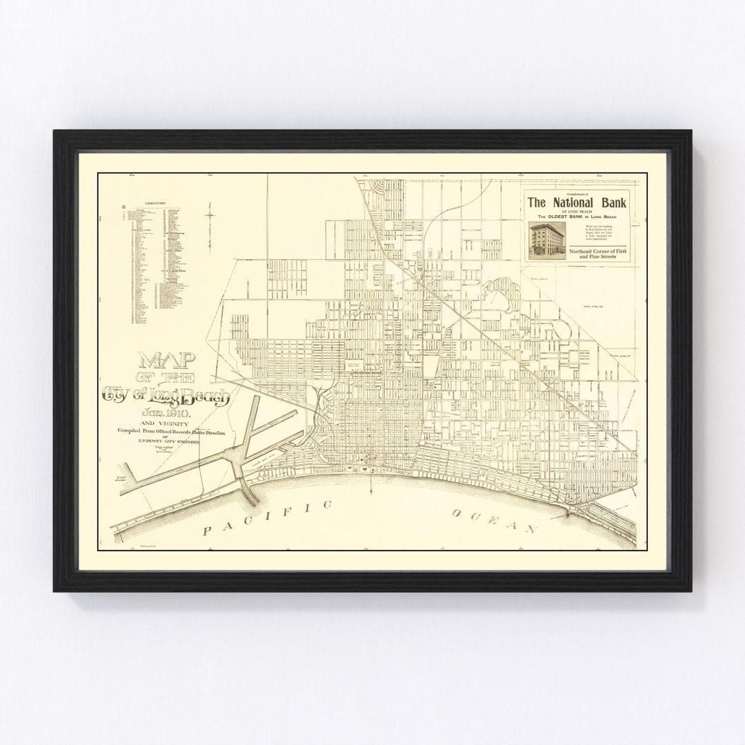 Long Beach Map 1910 - Old Map of Long Beach California Art Vintage ...