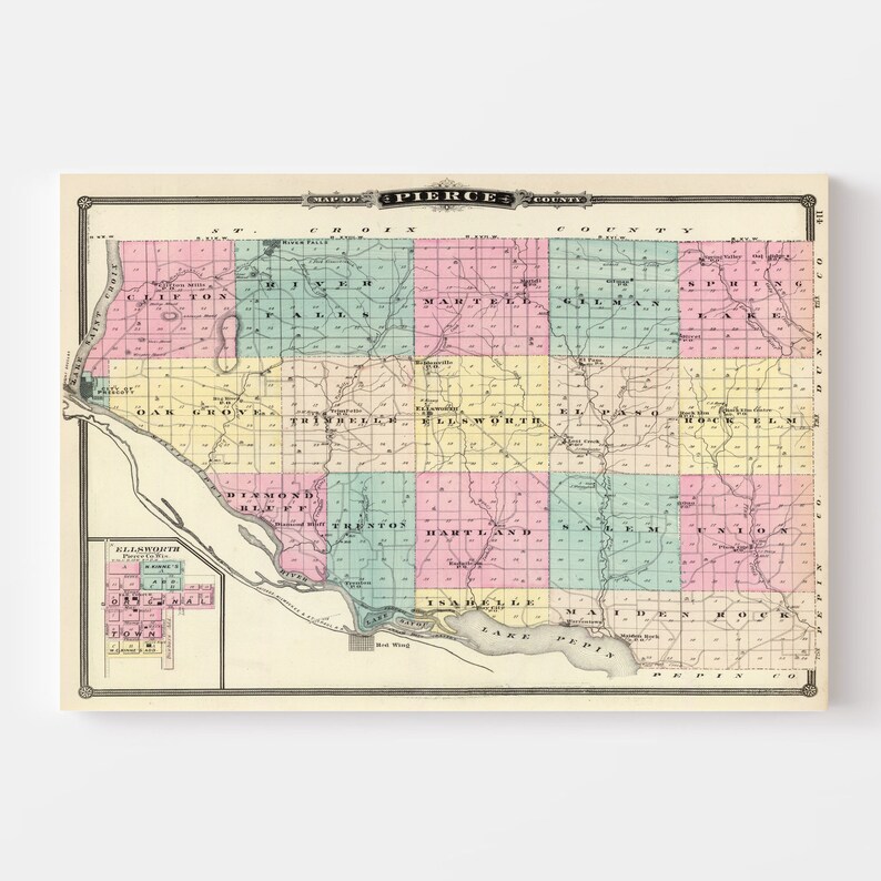 Pierce County Map 1878, Vintage Pierce County Map, Old Pierce County ...