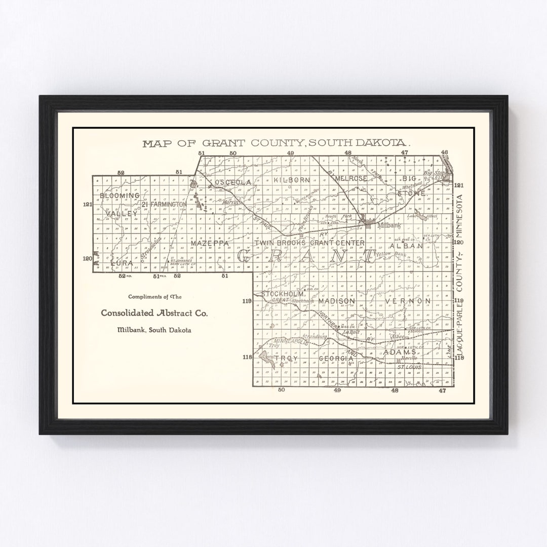 Grant County Map 1900, Vintage Grant County Map, Old Grant County South ...