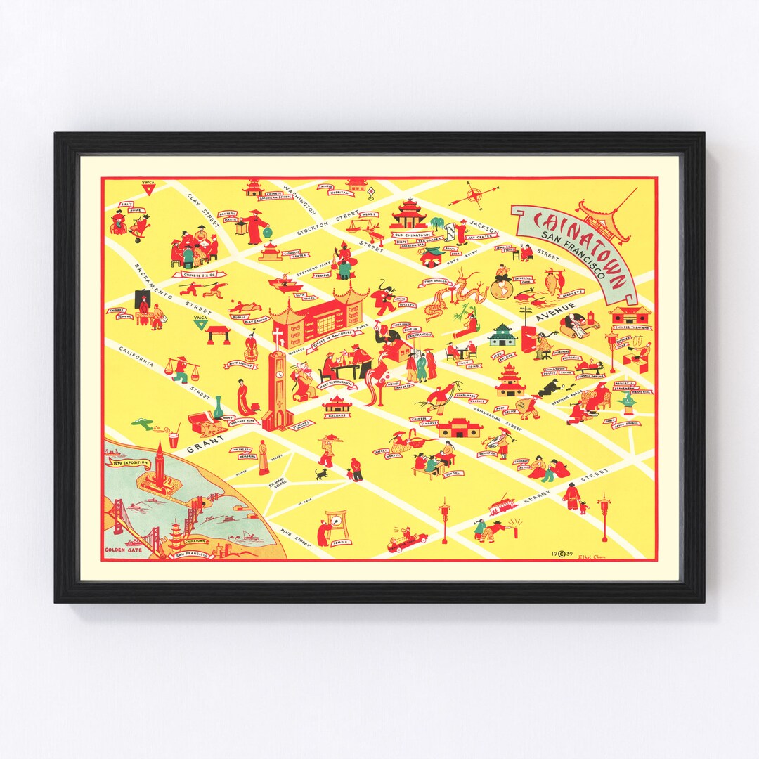 Chinatown San Francisco Map 1939, Vintage Chinatown San Francisco Map ...