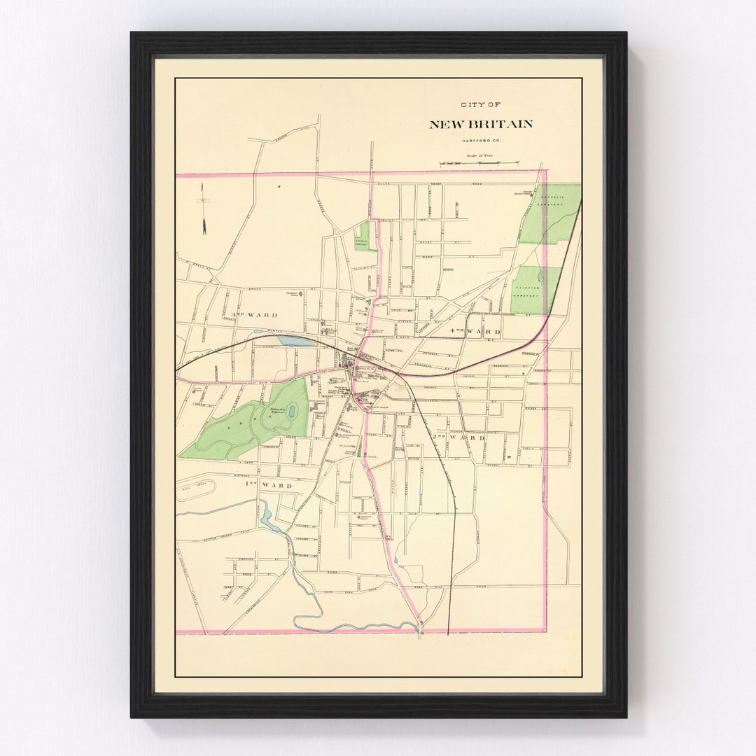 New Britain Map 1893 Old Map of New Britain Connecticut Art Vintage ...