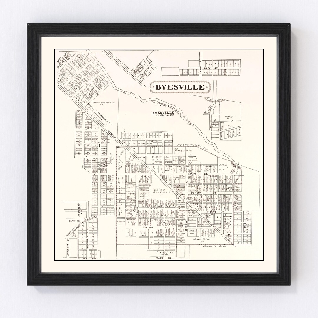 Byesville Map 1902, Vintage Byesville Map, Old Byesville Ohio Art, Wall ...